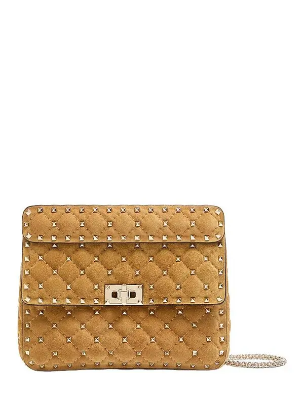 Valentino Garavani Medium Quilted Suede Shoulder Bag With Studs - Beige