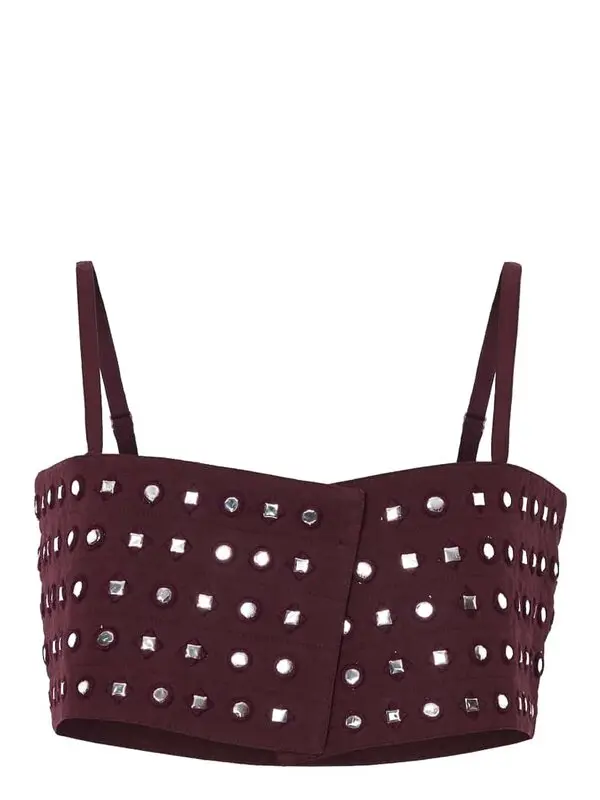 PAR Y ESCALA Indira Embellished Cotton Top - Brown