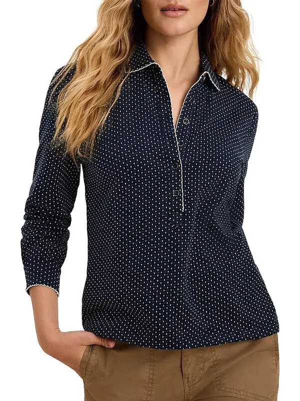 NIC+ZOE Derby Dot Polo Top - Indigo Multi