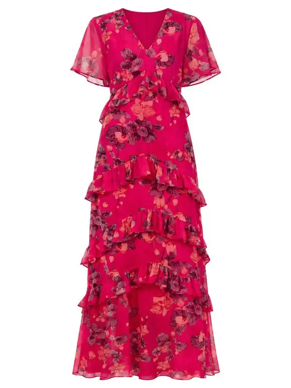 RAISHMA Estella Printed Chiffon Maxi Dress - Red