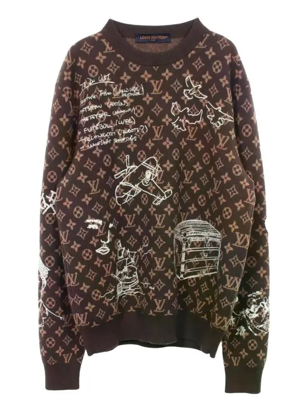 LOUIS VUITTON Monogram Embroidered Wool Sweater - Brown