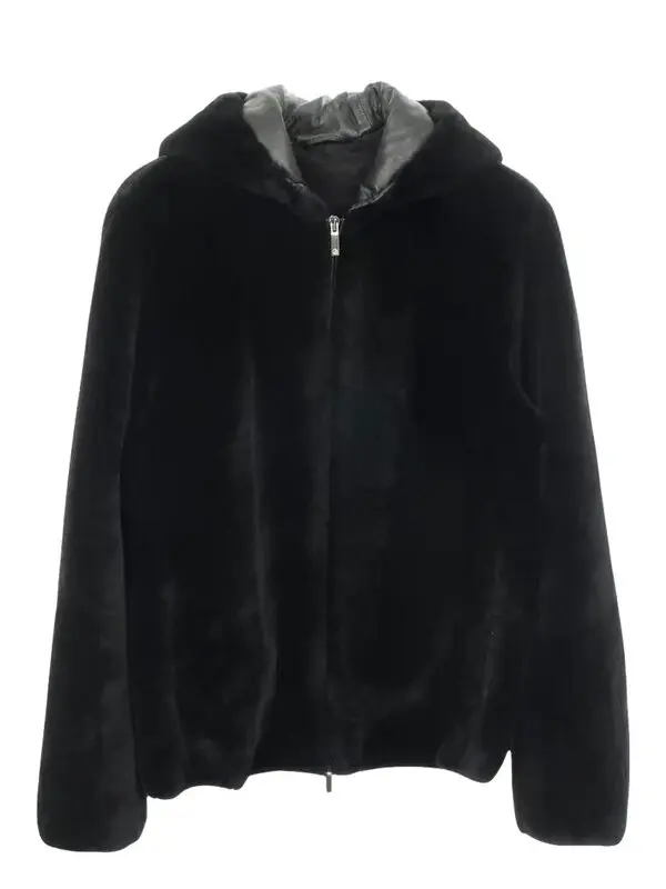 Giorgio Armani Mouton Shearling Hooded Jacket - Black