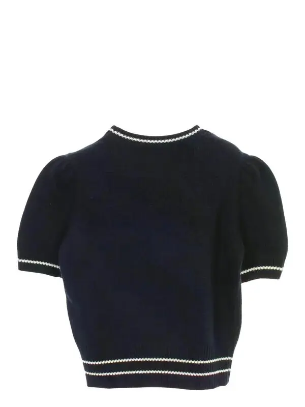 Dior Logo Knit Puff Sleeve Sweater - Blue
