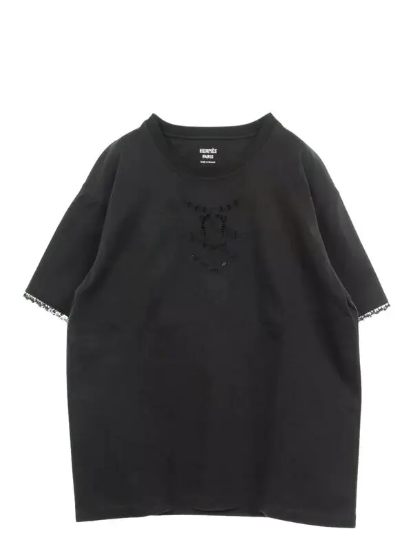 Hermès Cotton Embroidered Lace-trim T-shirt - Black