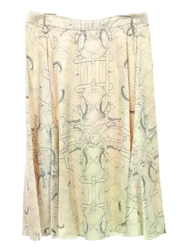Hermès Silk Eperon D'or Midi Skirt - Neutrals