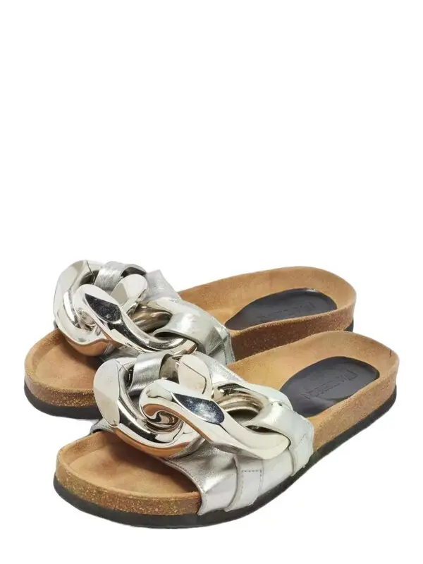JW Anderson Chain Leather Metallic Finish Sandals - Silver