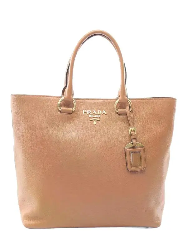 Prada 2000s Vitello Phenix Leather Tote Bag - Brown