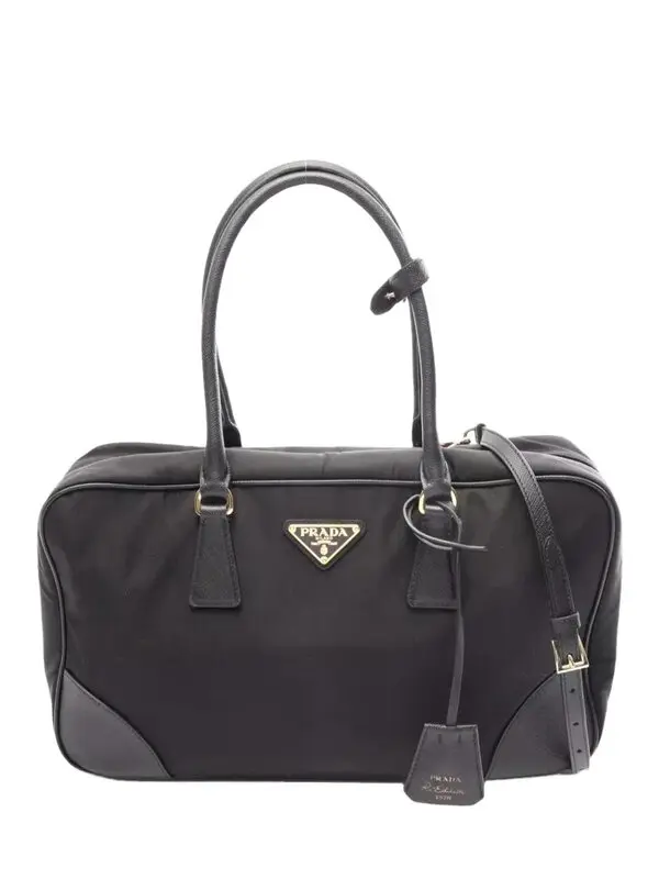 Prada 1978 Saffiano Leather Trim Handbag - Black