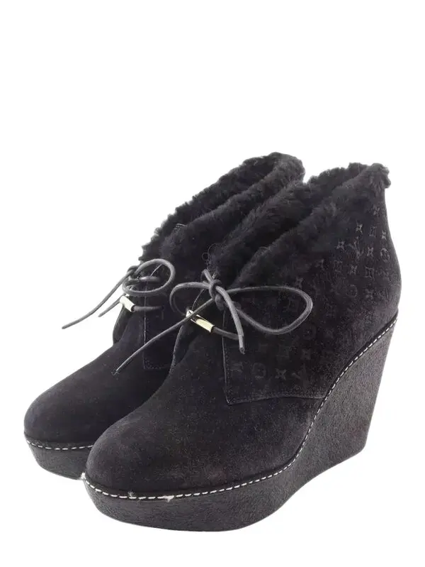 LOUIS VUITTON Monogram Wedge Boots - Black