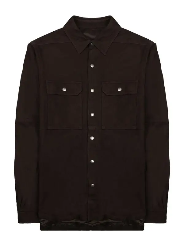 Rick Owens Overshirt In Leather - Brown