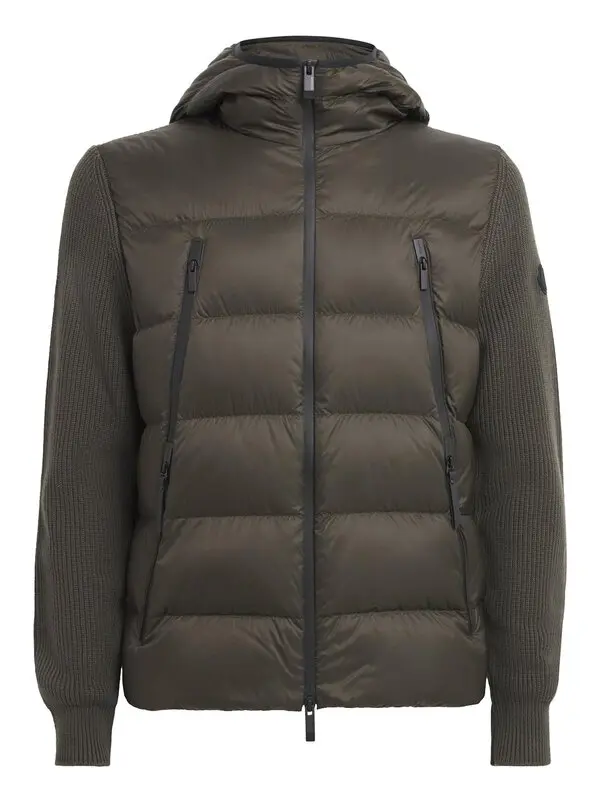 Moncler Virgin Wool Down-filled Hybrid Jacket With Hood - Green