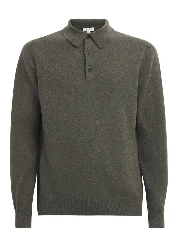 Sunspel Cashmere Long-sleeve Polo Shirt - Green