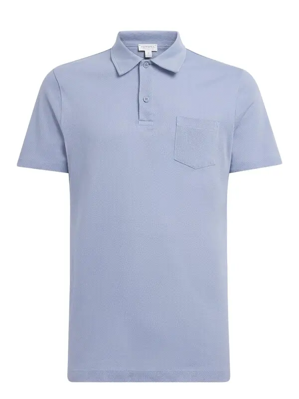 Sunspel Supima Cotton Riviera Polo Shirt - Blue