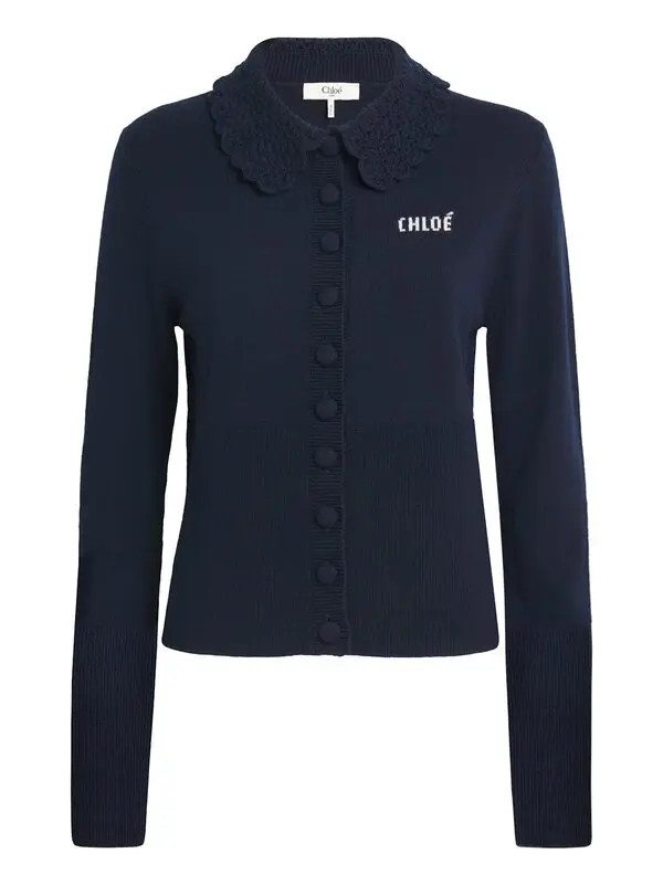 Chloé Wool Logo Cardigan - Navy