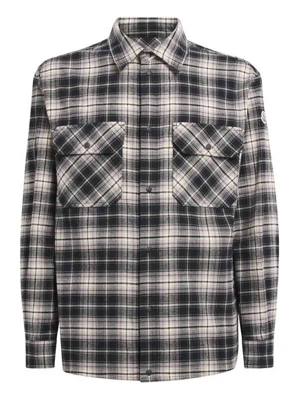 Moncler Cotton Check Zip-up Shirt - Grey