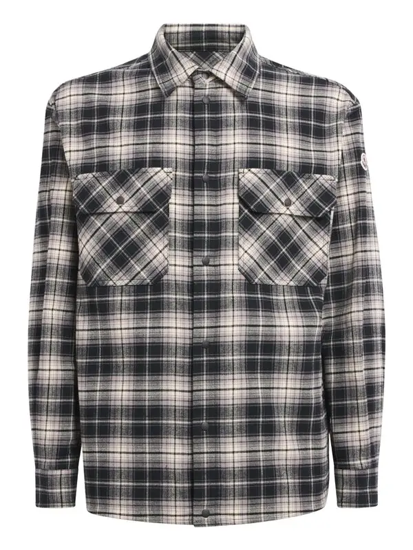 Moncler Cotton Check Zip-up Shirt - Grey