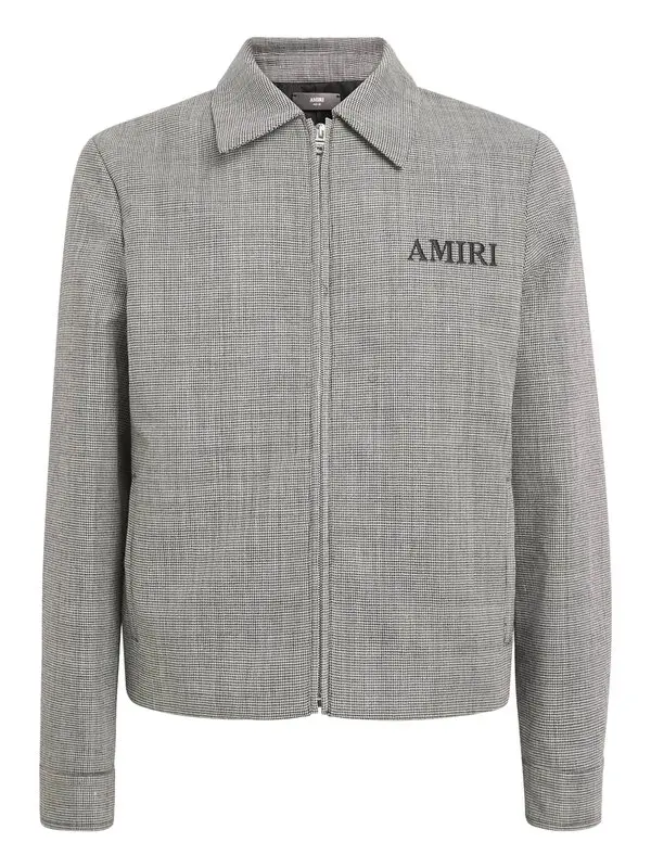 Amiri Houndstooth Zip-up Jacket With Embroidered Logo - Black