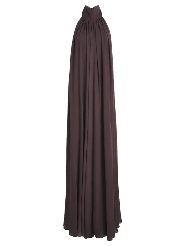 DE LA VALI Chiffon Halterneck Maxi Dress - Brown