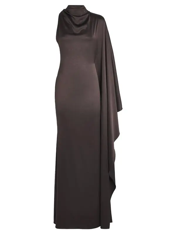 DE LA VALI One-shoulder Draped Maxi Dress - Brown