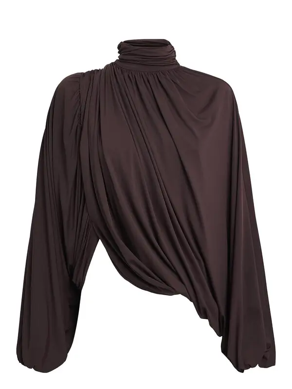 DE LA VALI Asymmetrical Ruched Top - Brown