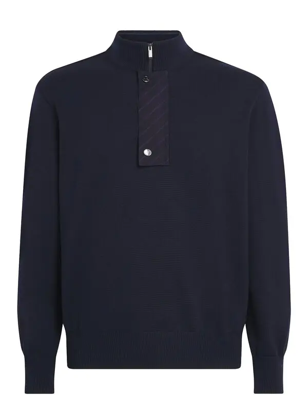 Paul & Shark Virgin Wool Quarter-zip Sweater - Navy