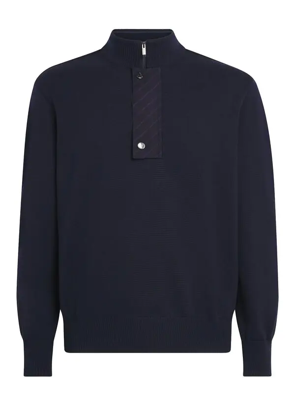 Paul & Shark Virgin Wool Quarter-zip Sweater - Navy