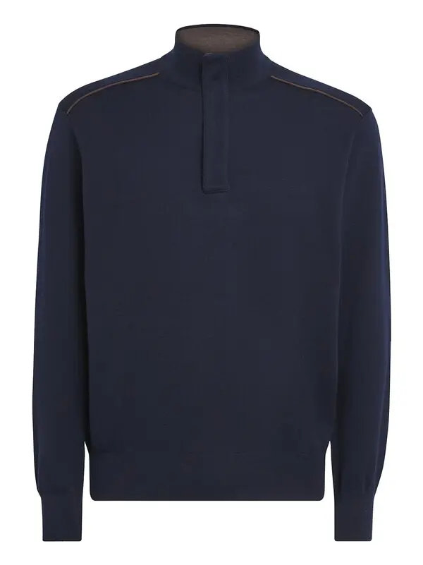 Paul & Shark Virgin Wool High-neck Sweater With Contrast Piping - Navy