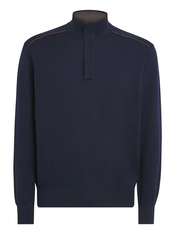Paul & Shark Virgin Wool High-neck Sweater With Contrast Piping - Navy