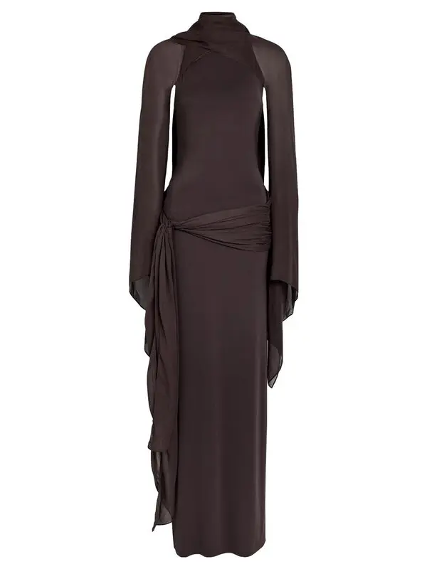 DE LA VALI Sabela Detachable Bolero Jersey Gown - Brown