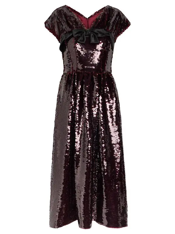 Simone Rocha Sequin-embellished Midi Dress With Bow Appliqu - Red