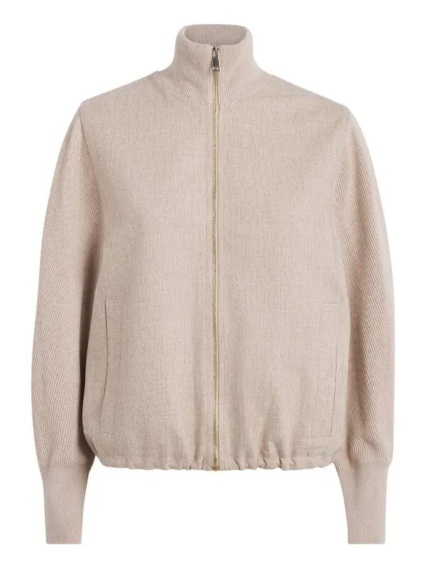 Fabiana Filippi Virgin Wool Blend Bomber Jacket With Gold-tone Hardware - Beige