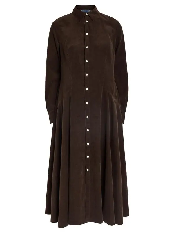 Polo Ralph Lauren Corduroy Midi Shirt Dress - Brown