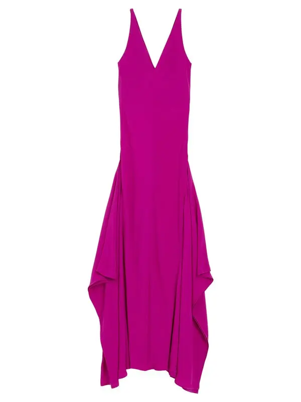 AMI Paris Long Silk-blend Godet Dress - Fuchsia