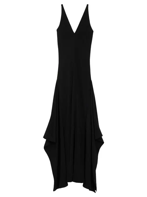 AMI Paris Long Silk-blend Godet Dress - Black