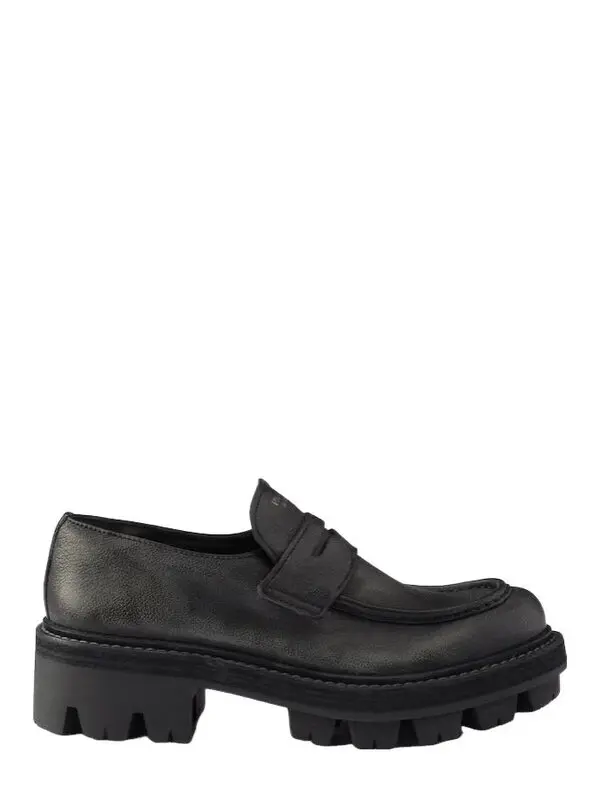 Prada Leather Loafers With Logo Detail - Black