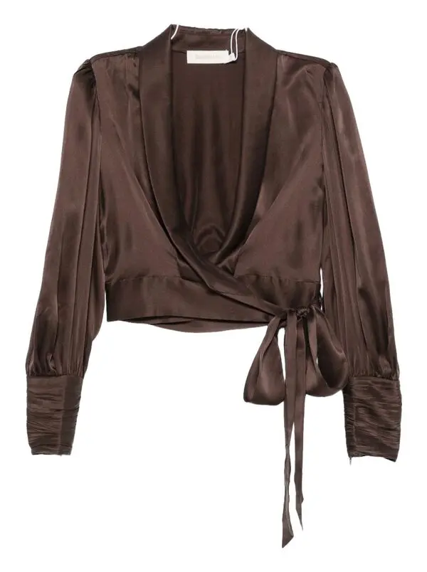 Zimmermann Silk Wrap Top With Front Tie Detail - Brown