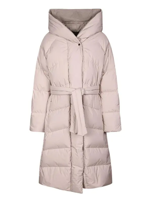 MOORER Long-sleeved Padded Jacket With Hood And Belt - Nude