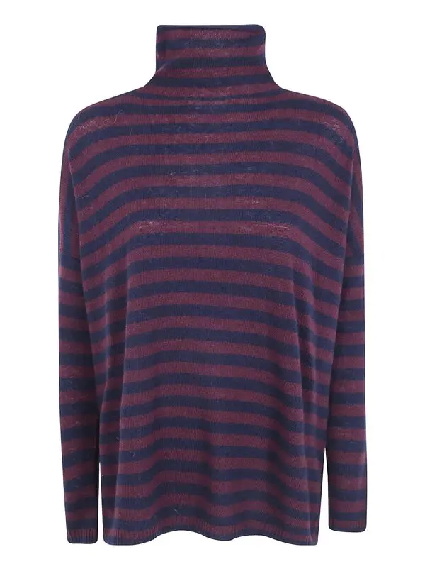 BASERANGE Striped Turtleneck Knitted Sweater - Black