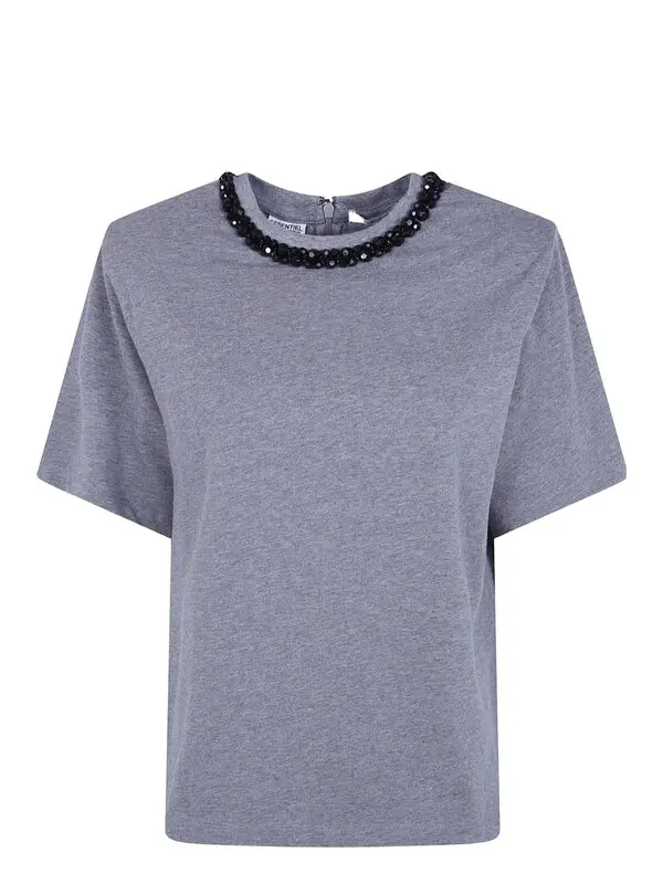Essentiel Antwerp Embellished Round Neck Short Sleeve T-shirt - Purple