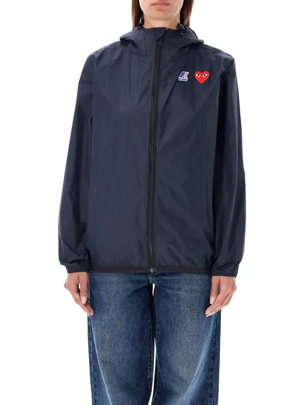 Play Comme Des Garcon Hooded Zip-up Windbreaker Jacket - Blu