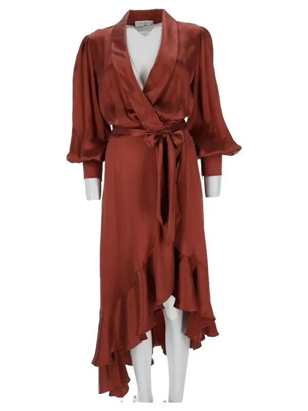 Zimmermann Silk Wrap Midi Dress With Ruffle Hem - Pink