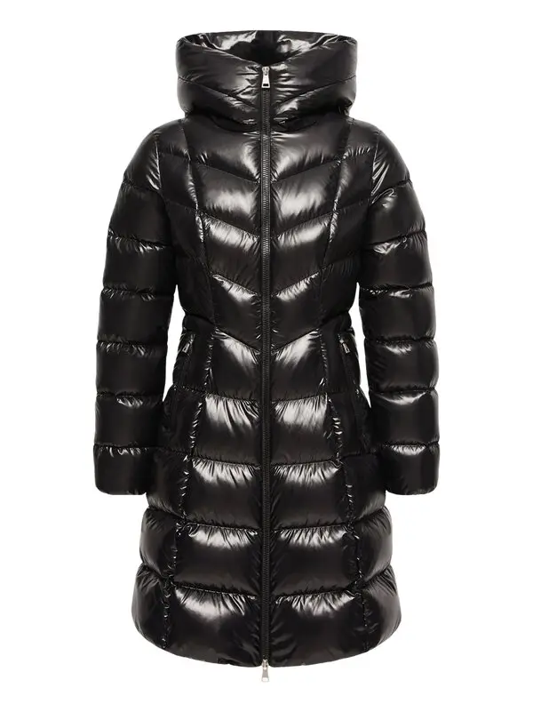 Moncler Quilted Down Puffer Coat With Hood And Laqué Lining - Nero