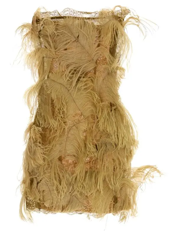 Attico Lace And Mesh Mini Dress With Feather Embellishments - Green
