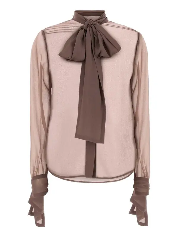 Saint Laurent Draped Bow Detail Blouse - Marronglace