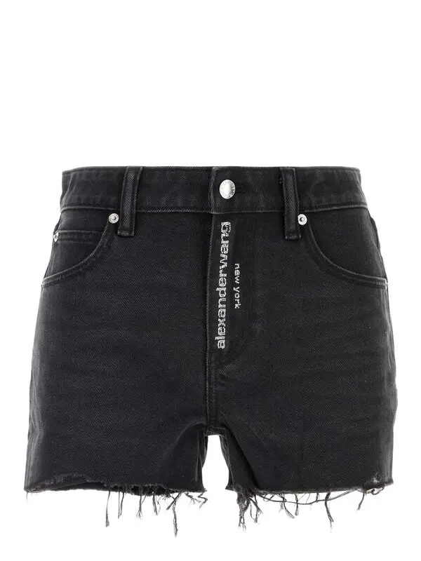 Alexander Wang Cotton Denim Shorts With Raw Edge Hem - Black