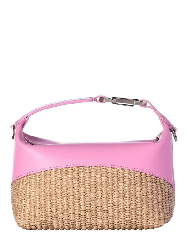 EERA Raffia & Leather Moon Bag - Pink