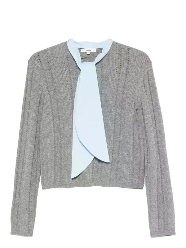 Maje Ribbed-knit Jumper With Bow Detail - Grey