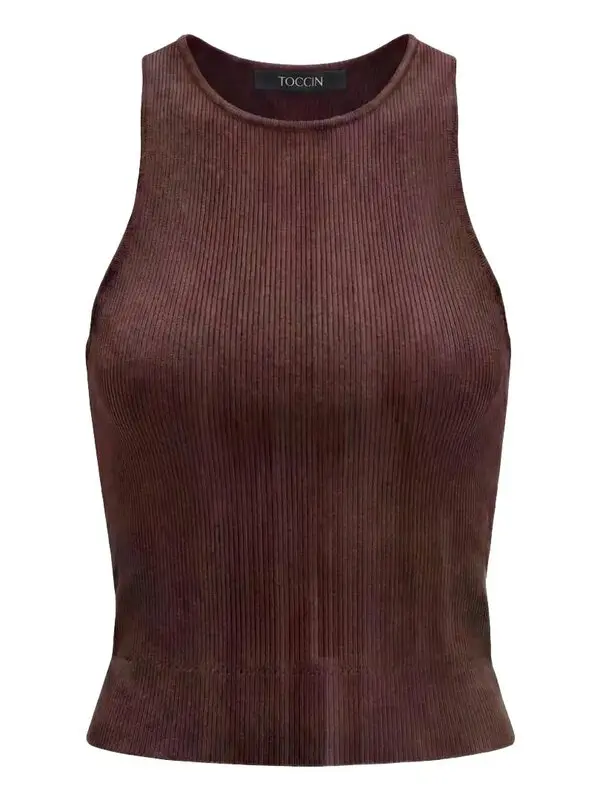 TOCCIN Ribbed Racer-neck Knit Tank - Brown