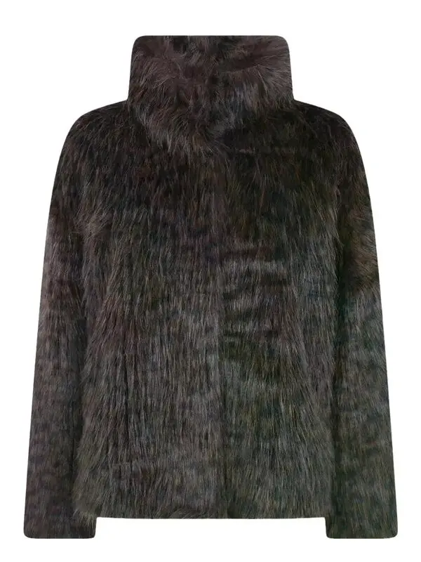 BETTA CORRADI Leopard-print Faux Fur High Neck Jacket - Black