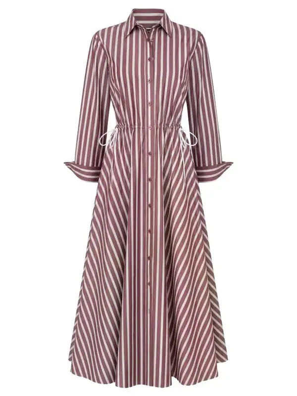 TOCCIN Anika Striped Drawstring Shirt Midi Dress - Red